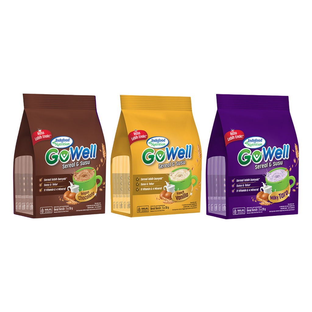 Jual GOWELL INSTANT SEREAL & SUSU 5X30G SACHET GO WELL MILK CEREAL TARO/COKLAT/VANILA | Shopee ...