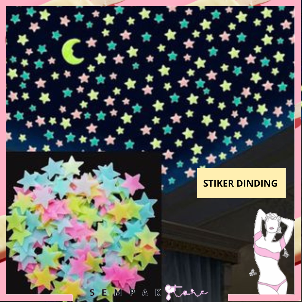 Jual SS Stiker Bintang Per 100pcs / Stiker Dinding / Glow In The Dark ...