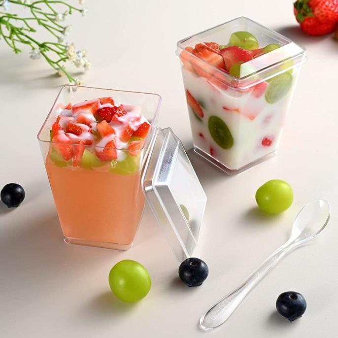 Jual Cup Puding Love Kotak Segitiga Gelas Mika Pudding Agar Dessert 10 ...