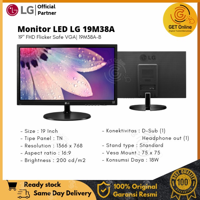 Jual Monitor LED LG 19" - 19M38 19M38A 19M38A-B VGA 1366768 | Shopee Indonesia