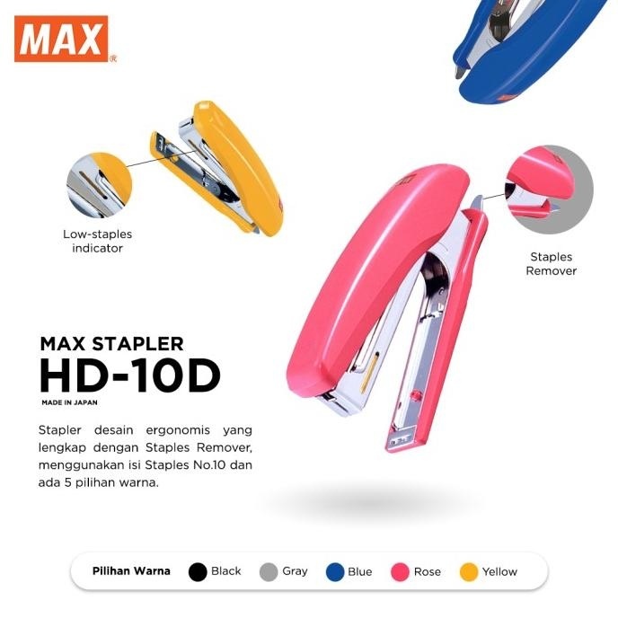 Jual STAPLER MAX HD-10 D + ISI STAPLES 10-1 M (ISI 2 PCS) | Shopee Indonesia