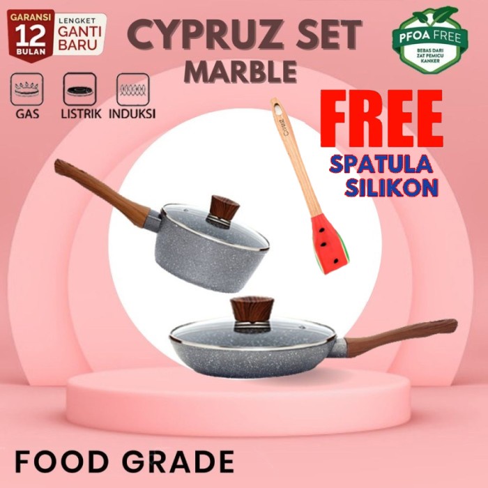 Jual [New Ori] Cyprus Cookware Cypruz Set Pan Induksi Marble Tutup 2Pcs Panci Wajan Berkualitas ...