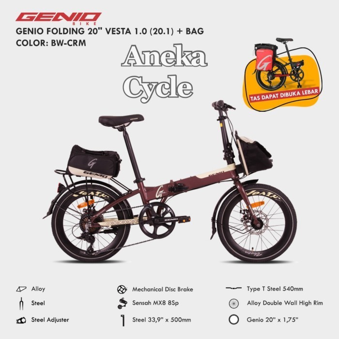 Jual Sepeda Lipat Dewasa Genio Vesta 20 Inch Alloy 8 Speed Free Tas ...