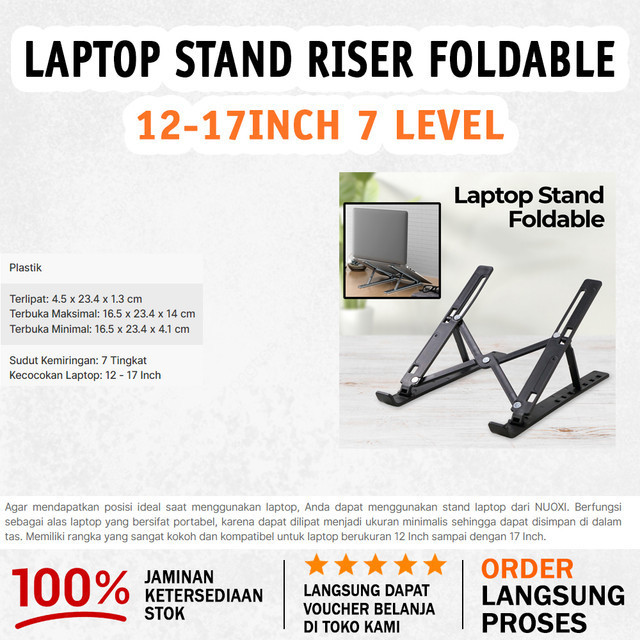 Jual Laptop Stand Riser Foldable Adjustable 7 Level | Ready Warna Black ...