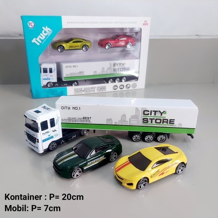 Jual Jual!! Diecast Set Truk Kontainer Angkut Mobil Balap Alloy ...