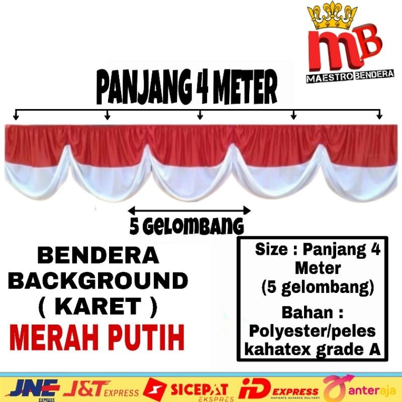 Jual BENDERA BACKGROUND MERAH PUTIH RUMBAY KARET UKURAN PANJANG 4 METER (5 GELOMBANG) | Shopee ...