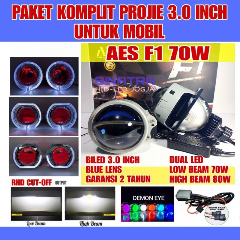 Jual Paket Projie Mobil Biled AES F1 70W Komplit Tinggal Pasang | Shopee Indonesia
