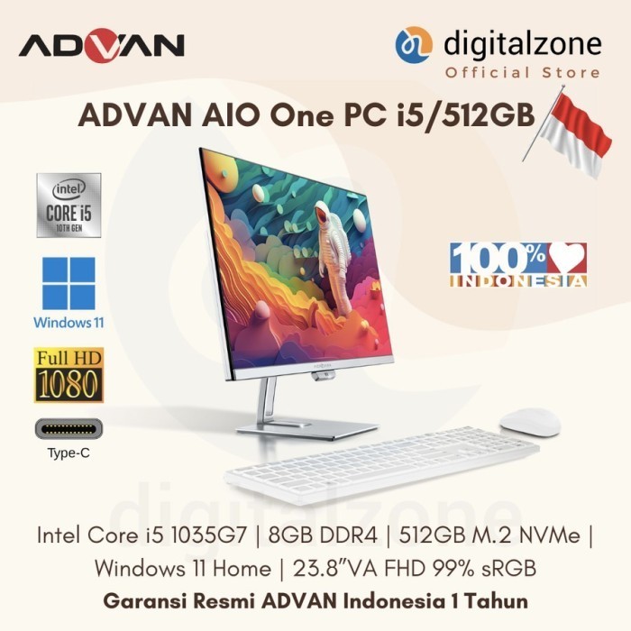 Jual ADVAN AIO ONE PC 8S5 - I5 1035G7 8GB 512SSD 23.8"FHD W11 SILVER RESMI | Shopee Indonesia