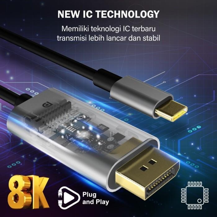 Jual KABEL USB TYPE C 3.1 DISPLAY PORT CONVERTER MONITOR 8K PX CDP-1M ...