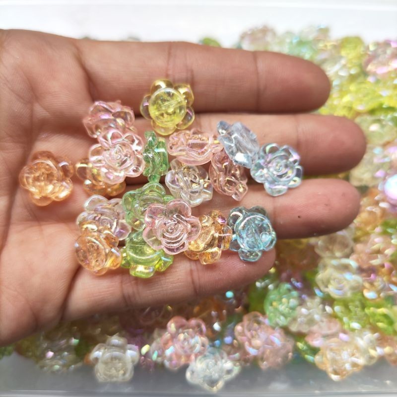 Jual 25gr manik mote mawar rose size 1cm bening warna mix | Shopee ...