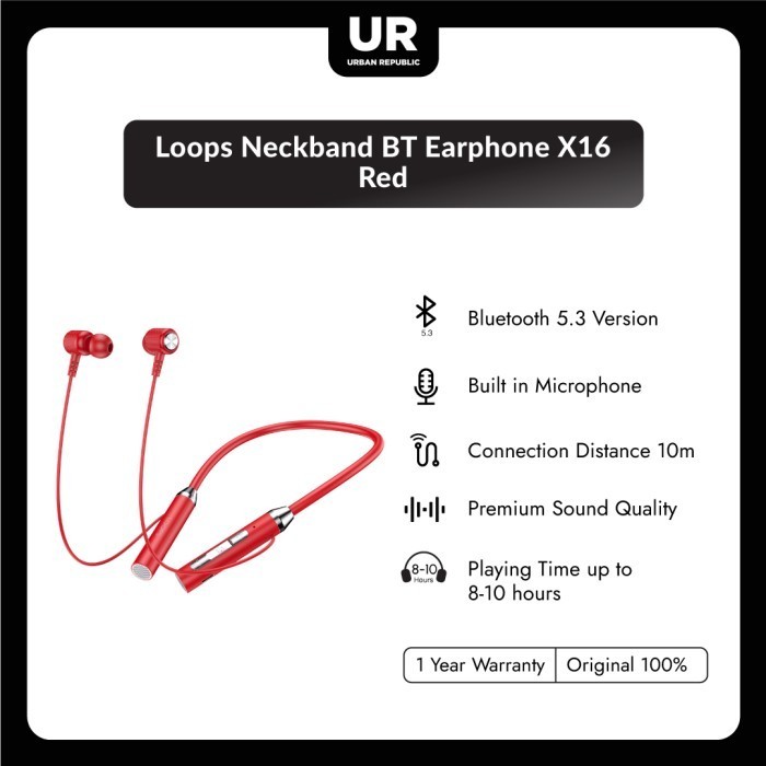 Jual LOOPS Neckband Bluetooth Earphone X16 - Red | Shopee Indonesia