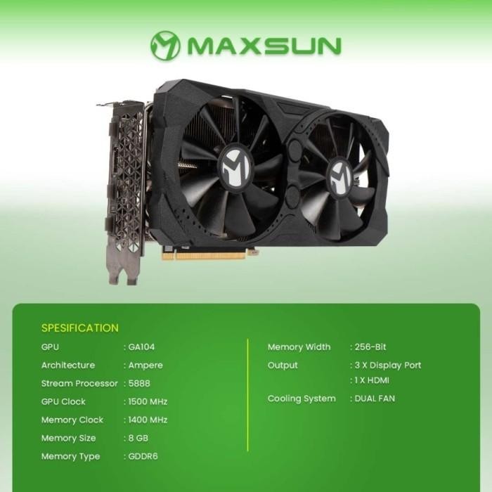 Jual VGA NVIDIA MAXSUN RTX 3070 TURBO 8GB GDDR6 256 BIT Berkualitas ...