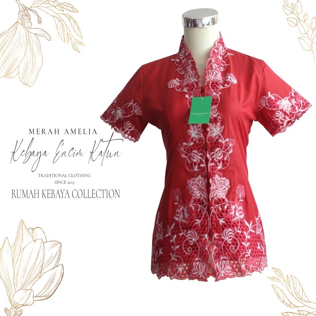 Jual [READY] BEST SELLER Kebaya Encim Kartini Katun Bordir Modern Merah ...