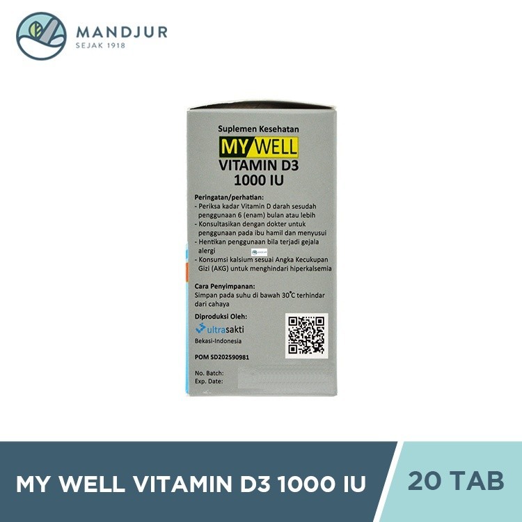 Jual My Well Vit D3 1000 IU 20 Tablet - Suplemen Vitamin D 1000 IU ...
