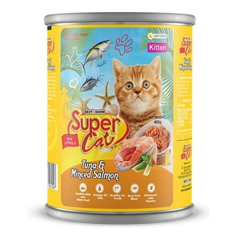 Jual SUPER CAT Kaleng Kitten Tuna & Minced Salmon 400 Gr, Wet Food ...