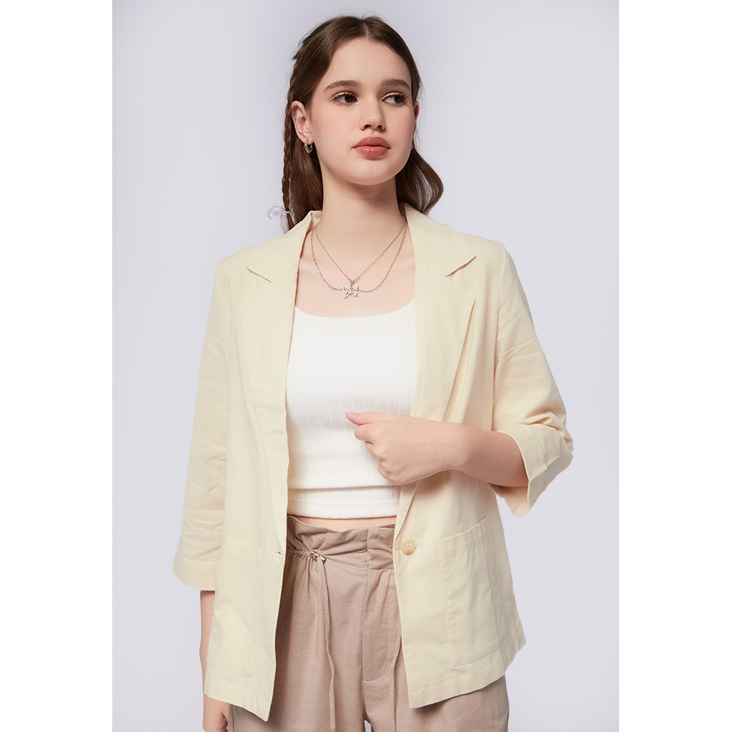 Jual COLORBOX Long Sleeve Flowy Blazer Ecru | Shopee Indonesia