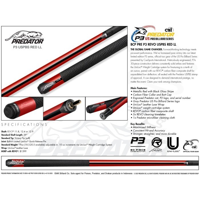 Jual Predator USPBS Revo Red - LW Carbon Shaft Uniloc Billiard Cue ...