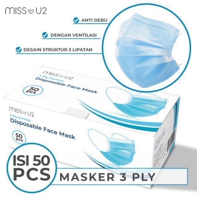Jual Miss U2 3Ply Disposable Face Mask Earloop (50 Pieces) | Shopee ...