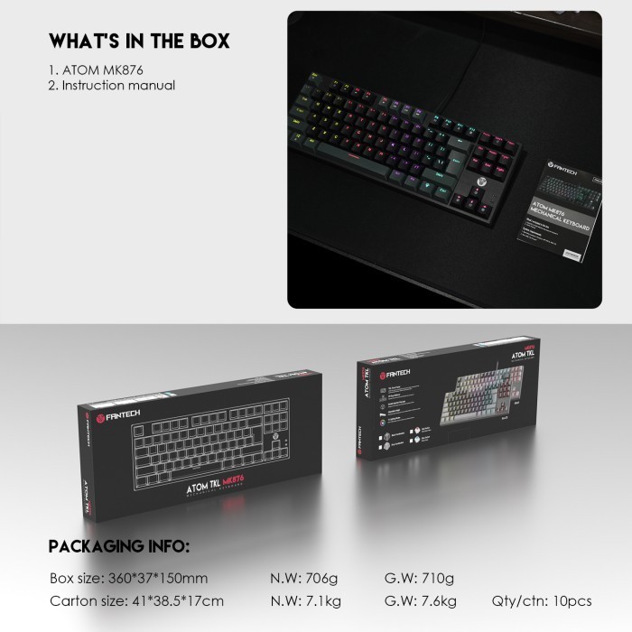 Jual Fantech Atom Tkl Mk876 Rgb Gaming Mechanical Keyboard | Shopee ...