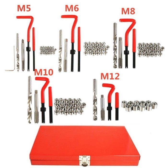 Jual 131Pcs Recoil Helicoil M5 M6 M8 M10 M12 Benang Perbaikan Alat Kit ...