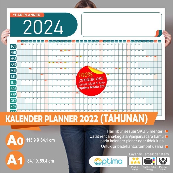 Jual KALENDER PLANNER TAHUNAN 2024 ukuran A0 , A1, A2 sesuai SKB ...
