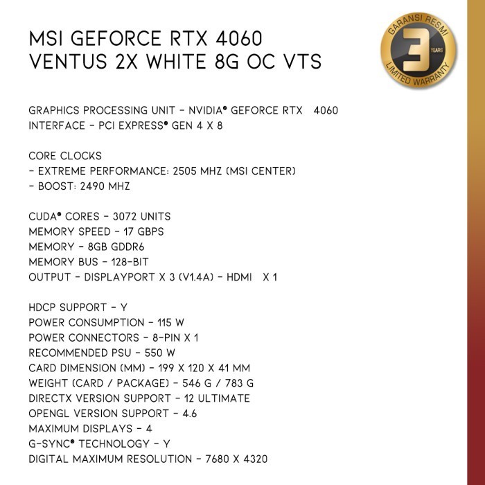 Jual Msi Geforce Rtx 4060 Ventus 2X White 8G Oc Vts | Shopee Indonesia