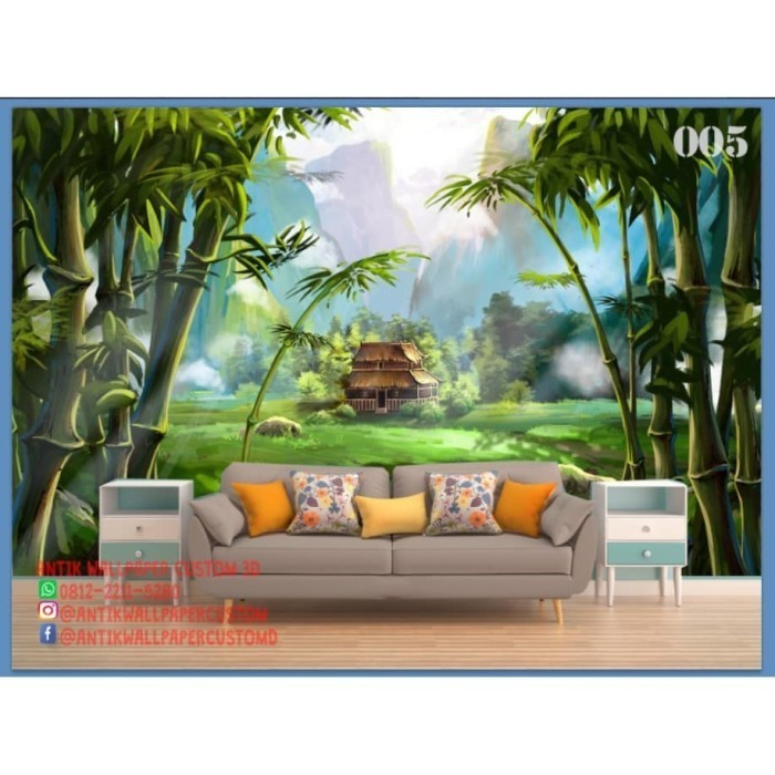 Jual wallpaper dinding 3D tema hutan bambu - wallpaper custom 3D ...