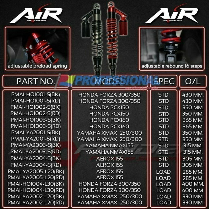 Jual Shockbreaker Shock Profender Air Series Yamaha Aerox 155 285Mm ...