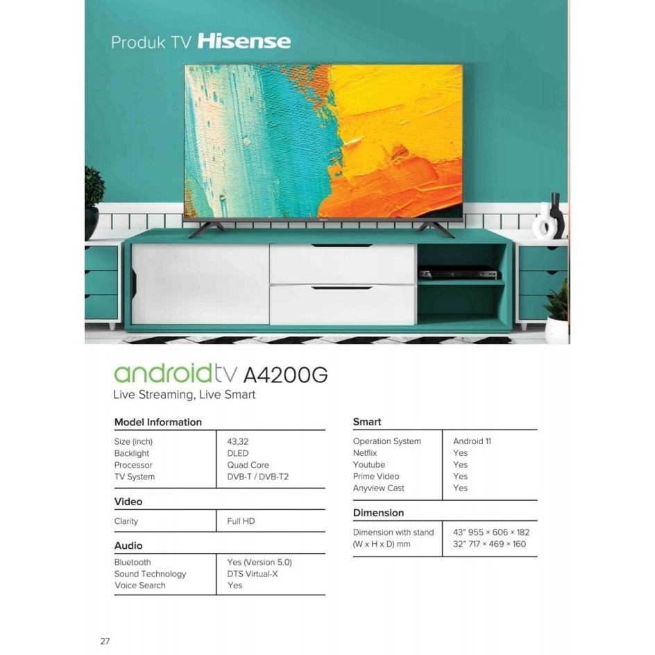 Jual Hisense Smart Android Digital Tv 32 Inch Full Hd Bezeless 32A4200G ...