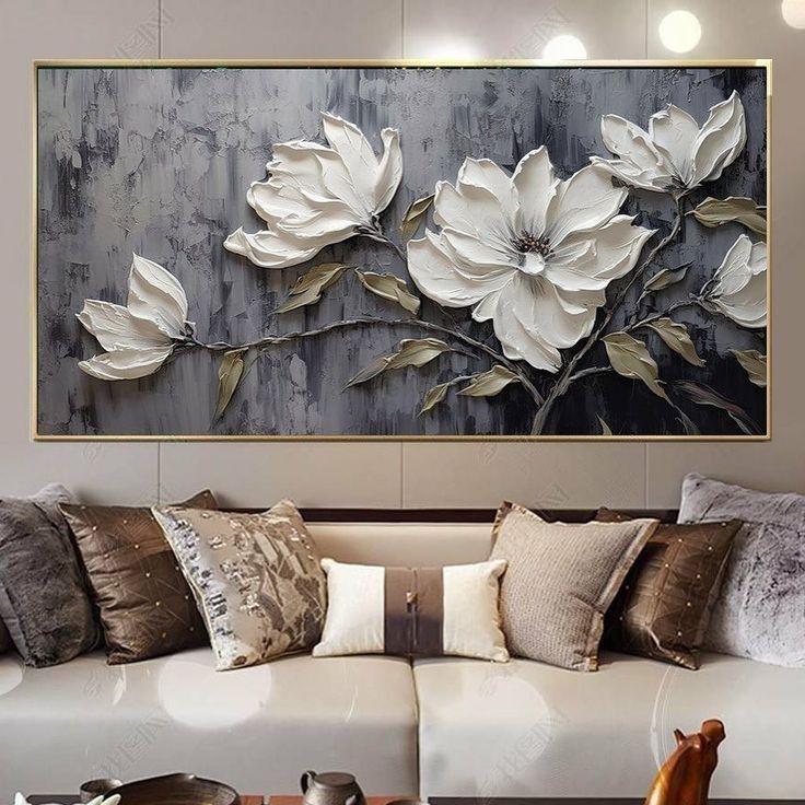 Jual Lukisan Bunga Mawar Mekar Warna Putih Teksture Modern art Estetik ...