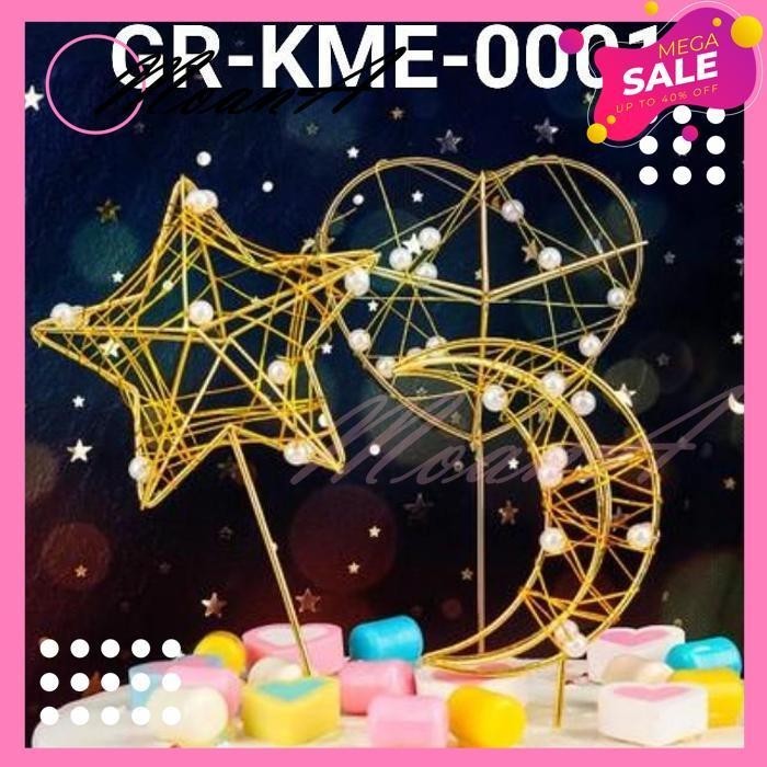 Jual KUALITAS TERBAIK CAKE TOPPER HIASAN KUE KAWAT BESI BINTANG HATI BULAN EMAS GR-KME-0001 ...