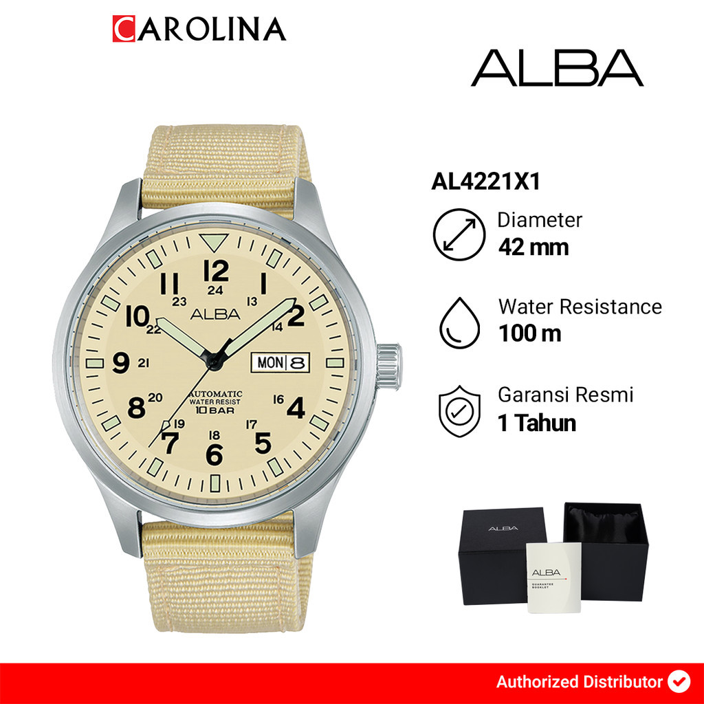 Jual Jam Tangan Pria Alba Mechanical Al4221X1 Beige Dial and Canvas ...