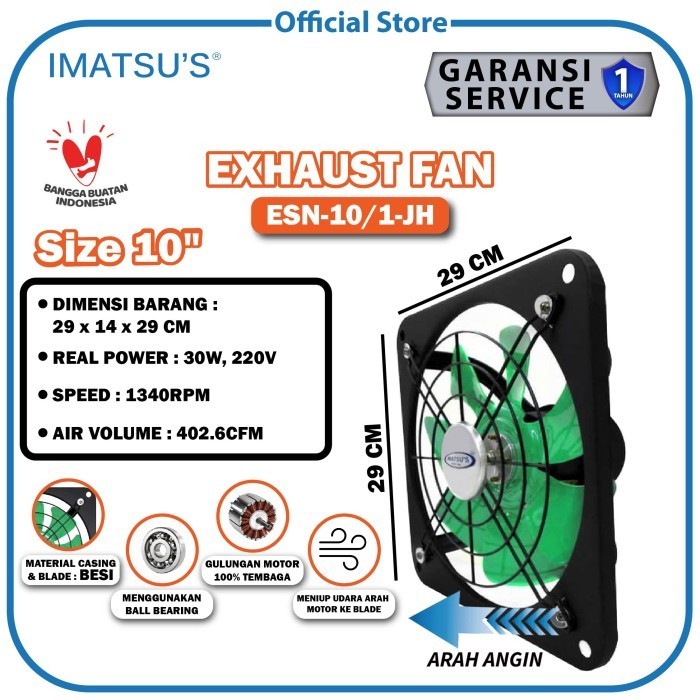 Jual Exhaust Fan Imatsu ESN-10/1-JH 10 Inch Rumah Toilet Dapur Restoran ...