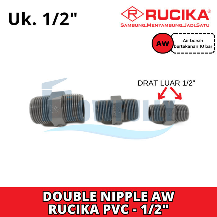 Jual DOUBLE NIPPLE AW 1/2 inch RUCIKA PVC DOUBLE DRAT LUAR DOUBLE VALVE TS | Shopee Indonesia