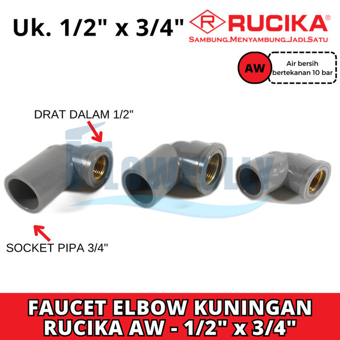 Jual FAUCET ELBOW MI AW 1/2 x 3/4 inch RUCIKA PVC KNEE DRAT DALAM KUNINGAN | Shopee Indonesia