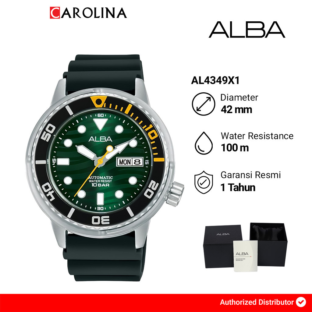 Jual Jam Tangan Pria ALBA AL4349X1 Automatic Green Dial Black Rubber ...
