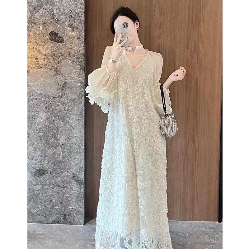 Jual Gaun Motif Bunga Tiga Dimensi, Rok Peri Pelangsing Longgar Kelas ...