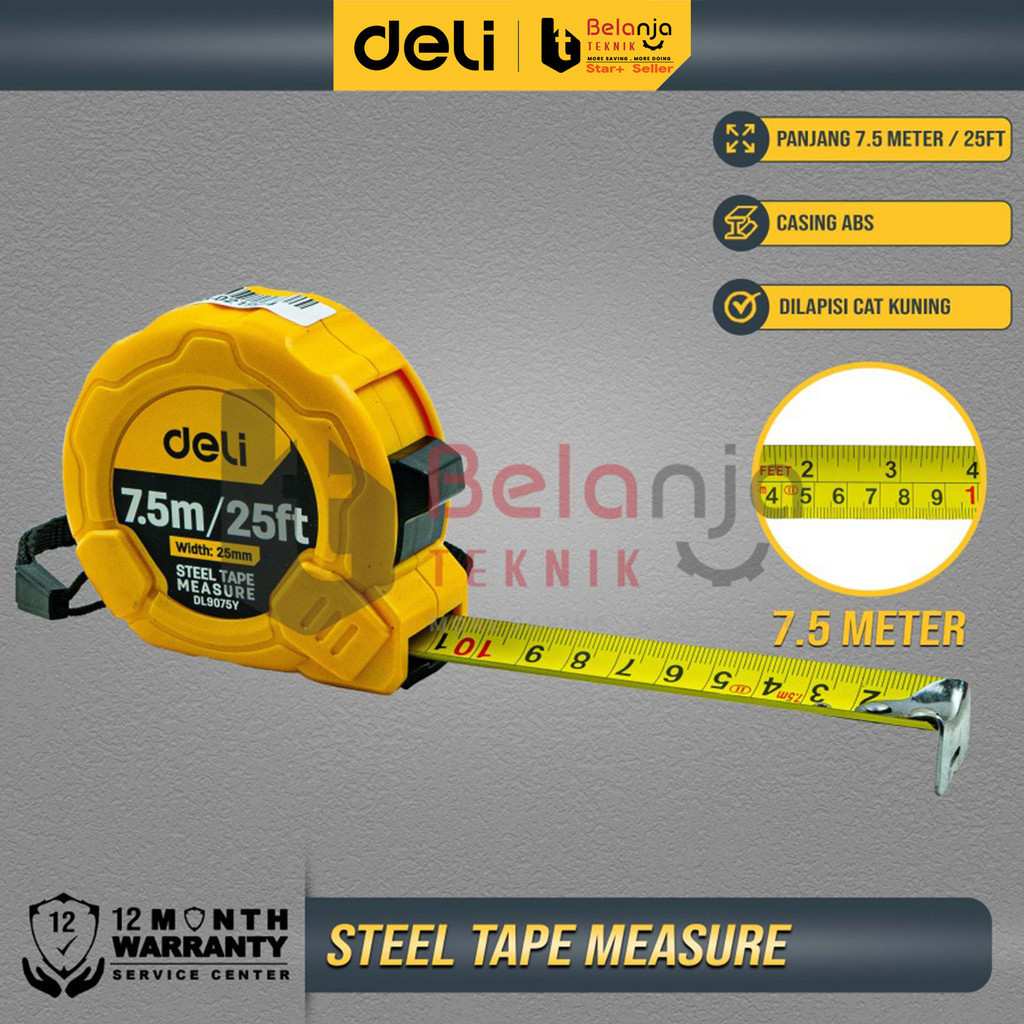 Jual Deli Tape Measure 7.5 Meter Meteran 7.5m Meteran Alat Ukur Tukang ...