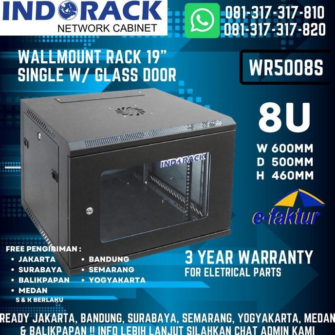Jual INDORACK WALLMOUNT 8U DEPTH 500MM SINGLE DOOR - WR5008S GLASS DOOR ...