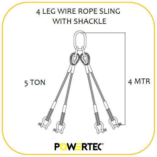 Jual Mitsell 4 Leg Wire Rope Sling + Shackle Cap 5 Ton 4 M ( Seling 4 ...