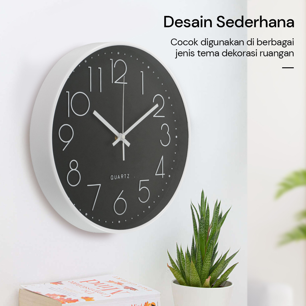 Jual Jam Dinding Bulat Quartz Indoor Wall Clock Round Shape 30cm - MS30 ...