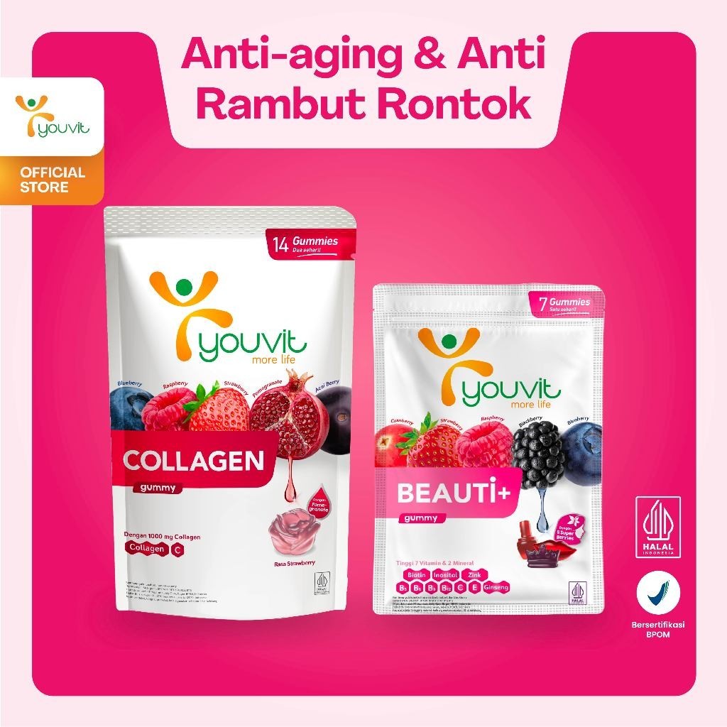 Jual Collagen & Biotin Gummy untuk Anti Aging & Vitamin Rambut Rontok Wanita | Youvit Collagen ...