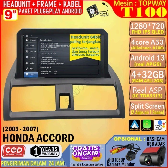 Jual Paket Headunit Android 9 inch + Frame + Soket PNP Honda Accord Gen ...