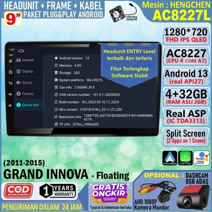 Jual Paket Headunit Android 9 inch + Frame + Soket PNP Toyota Innova ...