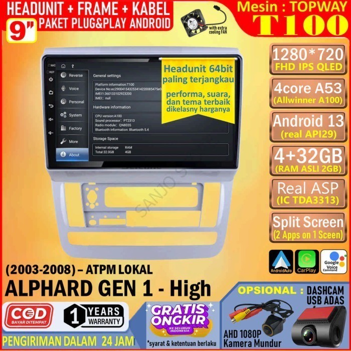 Jual Paket Headunit Android 9 inch + Frame + Soket PNP Toyota Alphard ...