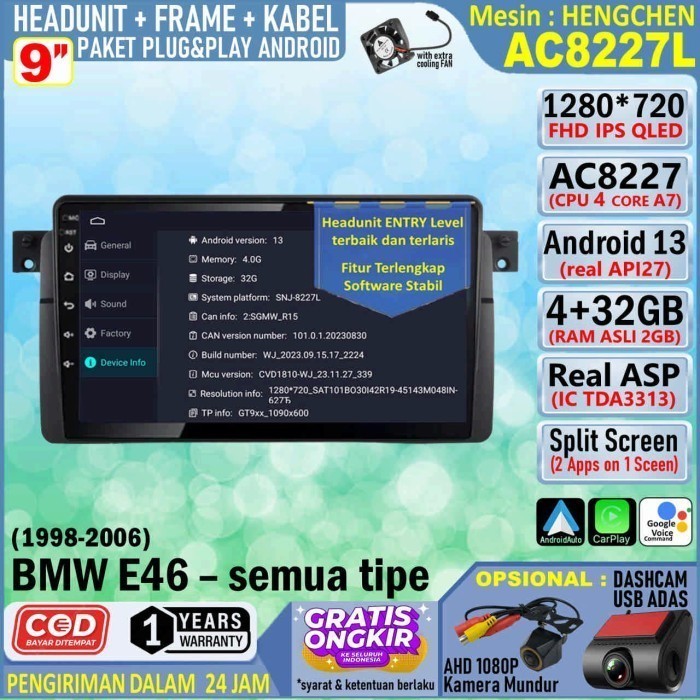 Jual Paket Headunit Android 9 inch + Frame + PNP Canbus BMW E46 M3 318i ...