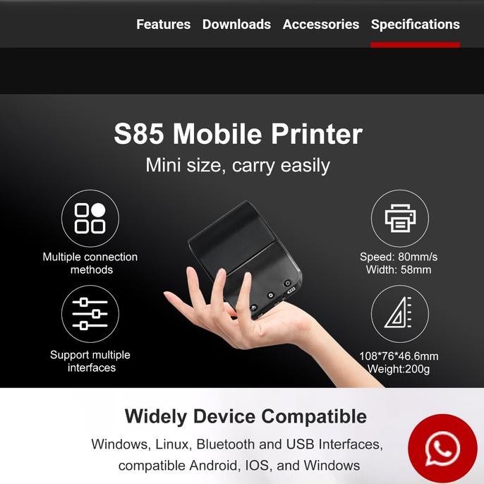Jual Printer Struk Kasir Portable Bluetooth S85 58mm Android IOS Windows PC | Shopee Indonesia