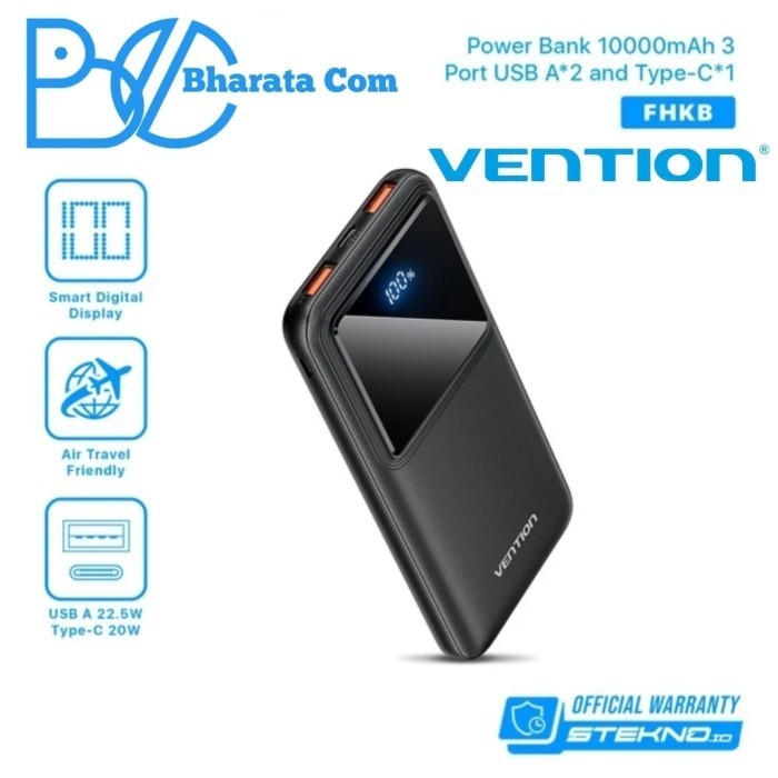 Jual VENTION POWER BANK 10000MAH FAST CHARGING LED DISPLAY USB TYPE C ...