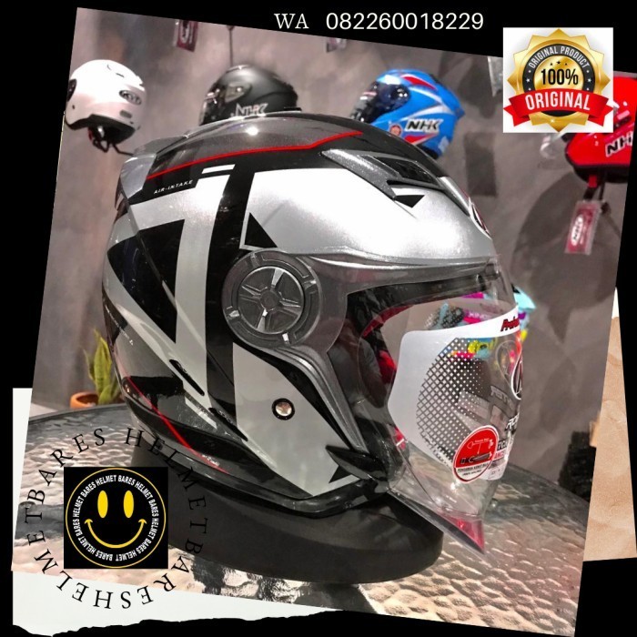 Jual Helm Nhk Gladiator Grande Black Silver Half Face Double Visor ...