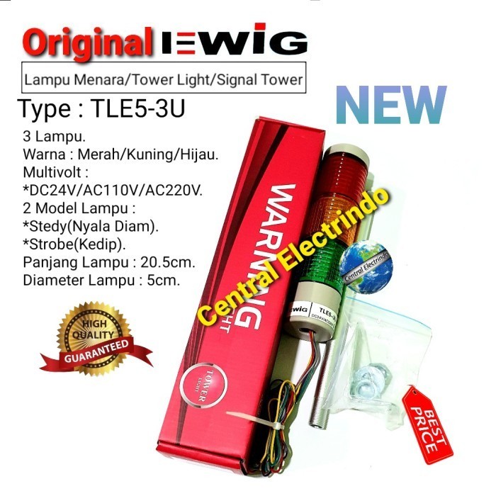 Jual Lampu Menara/Signal Tower/Tower Light EWIG Multivolt&Model TLE5-3U ...